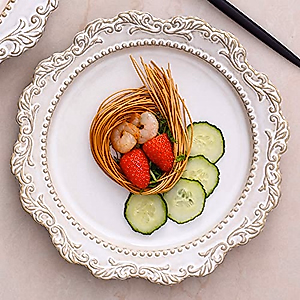 Stylish Dinner Plates,Ceramics Dinnerware Set, Cereal Bowl Soup Plate and Steak Plate Set of 24 | French Vintage Embossed Palace Style Porcelain Dinner Sets for Wedding Gift