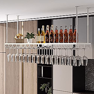 Ceiling Glass Rack Ceiling Hanging Rack,Adjustable Height,Metal Holder Stemare Goblets,Bars Restaurants Kitchenshite Storage Shelf,Can Bear 100KG