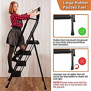 HBTower 4 Step Ladder with Handrails, 330 lbs Folding Step Stool with Attachable Tool Bag & Anti-Slip Wide Pedal for Home Kitchen Pantry Office (4-Step)