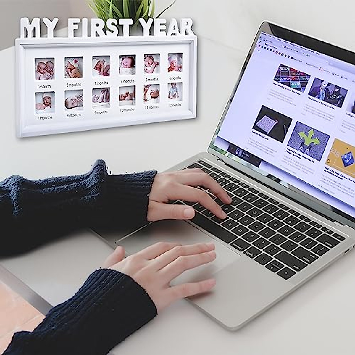 MICKYU My First Year Baby Picture Frame - First Mothers Day Gifts for New Mom - Personalized Baby Gifts Monthly Milestone Frame (White)