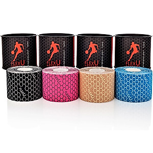 FlexU Synthetic Kinesiology Tape; Single Roll (Pre-Cut or Continuous); Advanced Strength and Flexibility Properties; Longer Lasting Therapeutic Recovery Tape;(pre-cut back)