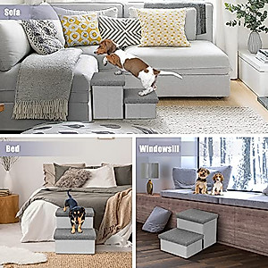Dog Stairs with Storage, Foldable Dog Steps for Small Dogs, 2 Tiers Non-Slip Pet Stairs for High Beds Or Couch and Sofa, Hold up to 50 lbs Pet Dog Cat