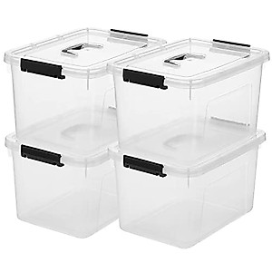 JUJIAJIA Clear Storage Latch Box 16 Quart, Plastic Box/Bin with Lid and Handles, 4-Pack