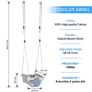 SARHLIO Hanging Swing Seat Chair for Infant and Toddle Wooden Canvas Hanging Baby Swing with Adjustable Ropes, Kids Toys Gifts Swing for Indoor Outdoor Backyard 6 Months to 3 Years Old(BHS01A)