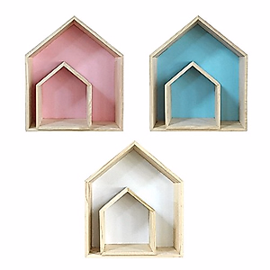 Leisuretime Wall Floating Shelf, House Shape Wall Storage Shelf Wooden Display Hanging Shelving Children's Room Decoration (White)