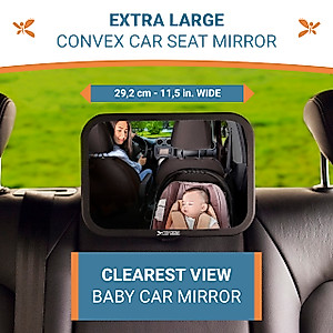 Shatterproof Baby Car Mirror, Fully View Infant in Rear Facing Car Seat - Newborn Safety, Crash Tested & Extra Wide, Crystal Clear, 100% Lifetime Satisfaction Guarantee, Easy Install by Cozy Greens