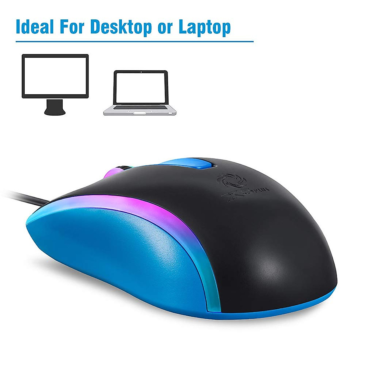 COOLERPLUS Wired Mouse, 1200DPI, Rainbow Breathing Light, USB Computer Mouse for Kids/School/Office/Home/Gaming Mouse, Compatible with Windows for PC, Laptop, Desktop, MacBook(Grey)