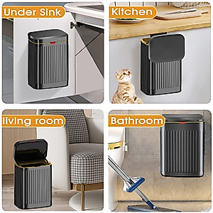 GloDeals Kitchen Hanging Trash Can with Lid, 2.1Gal/ 8L Stainless Steel Trash Can Compost Bin Counter Top, Wall-Mount Indoor Kitchen Trash Bin for Cabinet, Under Sink, Bathroom (Black)