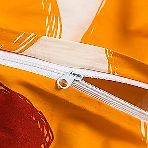 YuHeGuoJi Orange Floral Duvet Cover Queen Size 100% Cotton Botanical Flower Duvet Cover 3 Pcs Set 1 Cartoon Plant Patterned Duvet Cover with Zipper Ties 2 Pillowcases Cute Red Flower Bedding Set