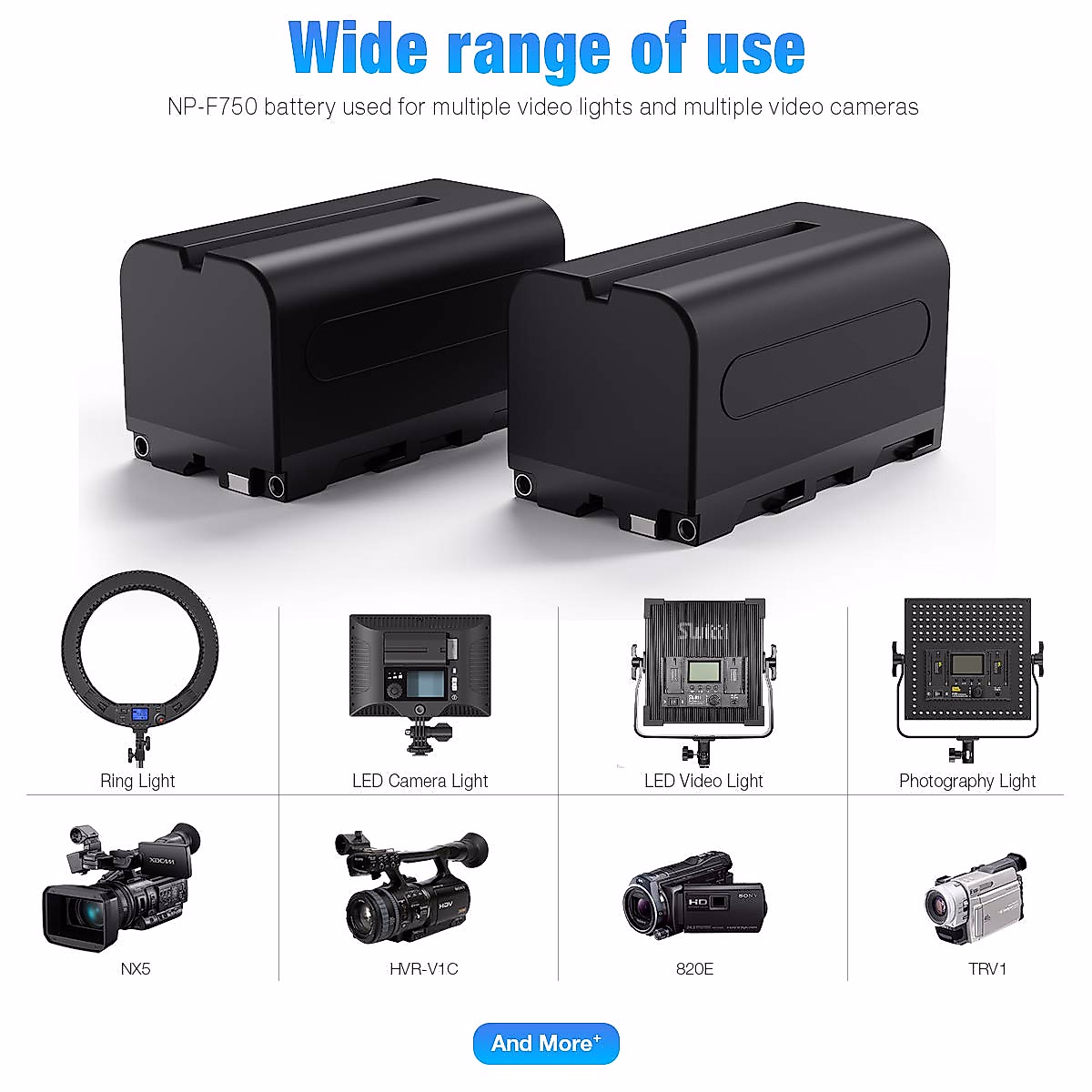 Switti NP-F750 Battery Charger Set, 2 Pack 5600 mAh Replacement Batteries Compatible with NP-F550, F570, F750, F770, F930, F950, FM55H, FM500H, QM71, QM91, QM71D and Video Light