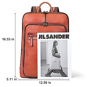 CLUCI Vegetable Tanned Full Grain Leather 15.6 inch Laptop Backpack Purse for Women Casual Daypack Travel Backpack Red-brown