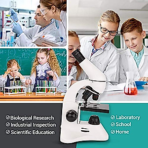 Microscope for Adults Students, 40X-2000X Magnification Dual LED Illumination Metal Body Optical Glass Lens Beginners Monocular Microscope with Prepared Slides Phone Adapter