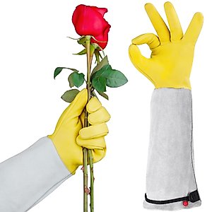 Supersfel Gardening Gloves for Women/Men, Rose Pruning Thorn-Proof Gloves, with Adjustable Cuff and Durable Goatskin Leather, Comfy Breathable Long Sleeve Work Garden Gauntlet Gloves for Yard Work(L)