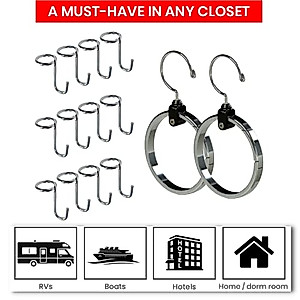 Closet Organization Bundle featuring 2 Multipurpose Rolly Hangers and 12 Hook hanger Connectors. This unbeatable combination is designed to solve your closet space limitations by creating space-saving