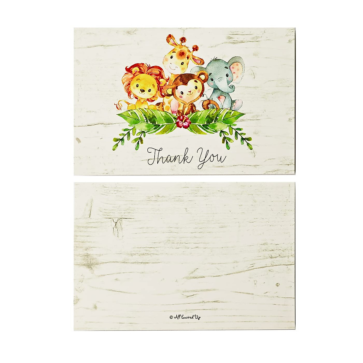 All Ewired Up 50 Pack Watercolor Sweet Safari Jungle Thank You Cards, Cute Thank You Notes with Envelopes & Stickers, Baby Shower, Birthday any Occasion, Boy Girl Unisex