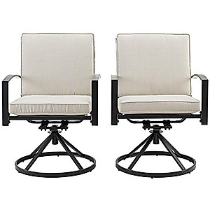 Crosley Furniture KO60026BZ-OL Kaplan Outdoor Metal Dining Swivel Chairs, Set of 2, Oiled Bronze with Oatmeal Cushions