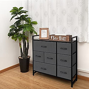 AZL1 Life Concept Storage Dresser Furniture Unit - Large Standing Organizer Chest for Bedroom, Office, Living Room, and Closet - 7 Drawers Removable Fabric Bins - Dark Grey