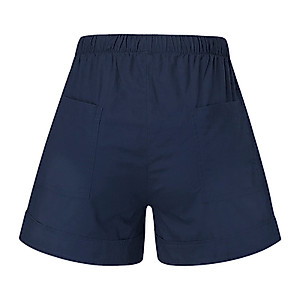 Women Capri Shorts Linen Shorts for Women Plus Size Bermuda Shorts Beach Holiday Stylish Breathable Camping Shorts with Pockets(01-Dark Blue,X-Large)