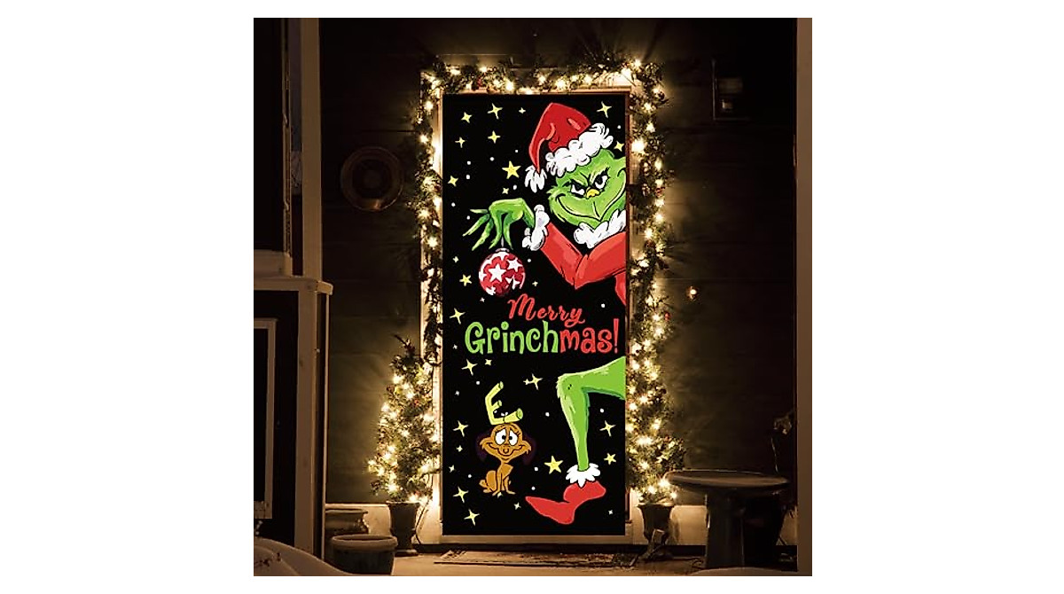 Grinch Door Cover - Festive Christmas Decor