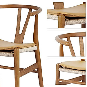 Forsho Wishbone Chair with PU Soft Seat Cushion,Mid-Century Solid Wood Y Back Weave Dining Chair（Ash Wood - Walnut + Cushion）