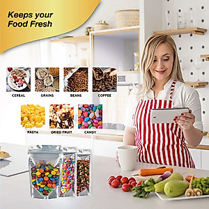 Kyniog® Pack of 100-4x6 Inches Mylar Bags for Food Storage- Standup Clear Mylar Bags- Small Mylar Bags with Label Sticker- Smell Proof- 10Mil Thick (Both Side) Resealable for Packaging Small Business