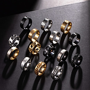 LOAYHOAY 15PCS Stainless Steel Band Rings for Men Women Fidget Rings for Anxiety Engagement Wedding Promise Rings Set Size9