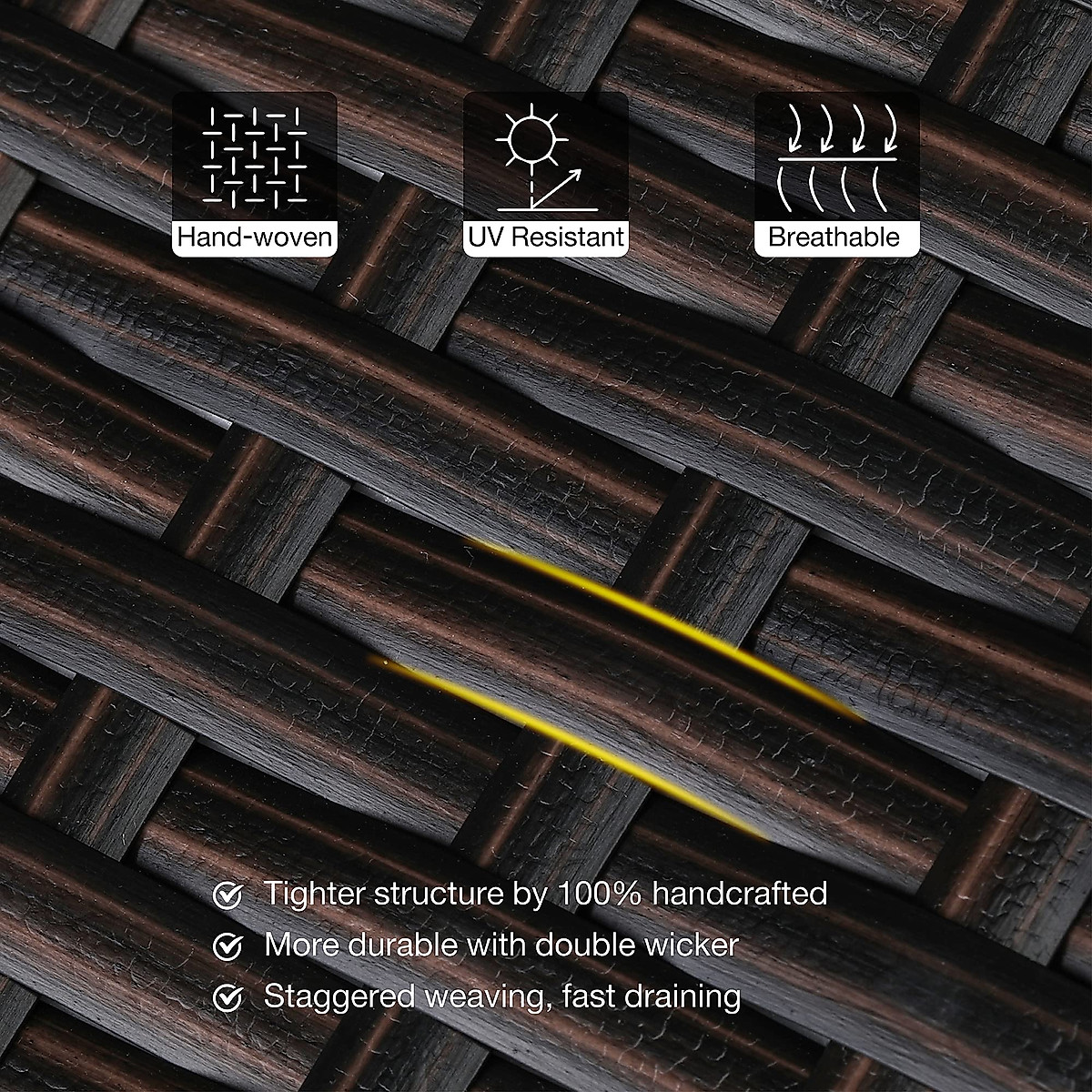 PHI VILLA 6 pcs Patio Dining Set with Umbrella(Navy Blue),1 Square Metal Table, 4 Outdoor All Weather PE Rattan Chairs & 1 10ft 3 Tier Auto-tilt Umbrella (Base Not Included)