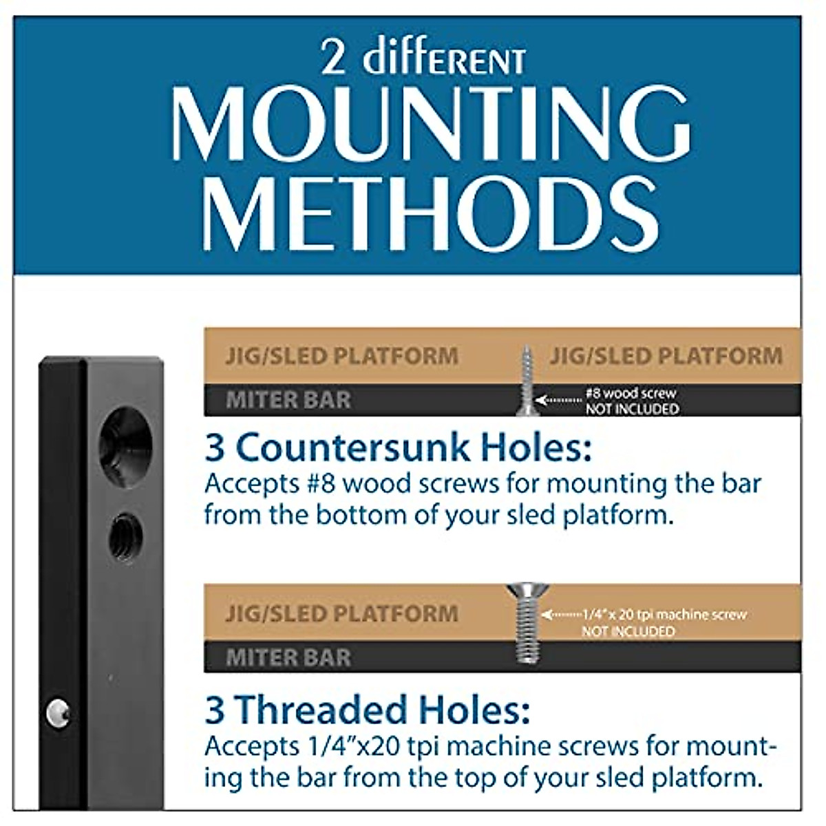 18” Precision Steel Miter Bar Rail Runner with Adjustable Spring Loaded Plungers For DIY Table Saw Crosscut Sleds, Jigs and Fixtures to Slide in 3/4 inch by 3/8 inch Miter Slots