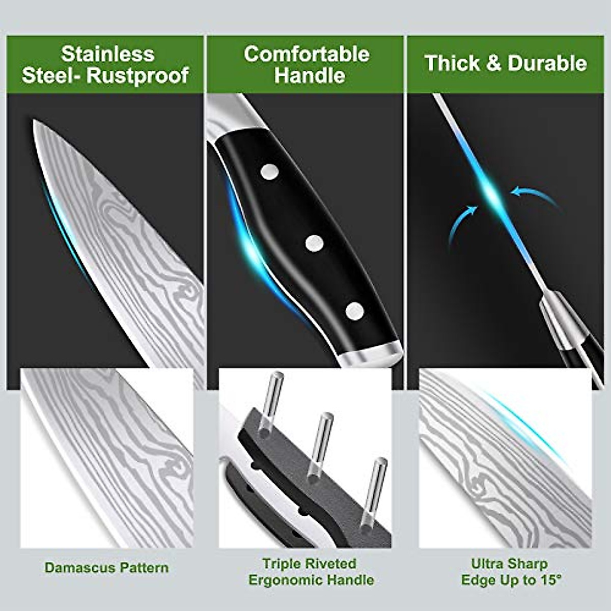 Knife set, 23 Pcs Kitchen Knife Set with Block & Sharpener Rod, High Carbon Stainless Steel Chef knife set, Ultra Sharp, Full-Tang Design