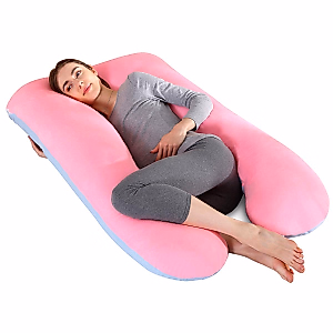 MINGPINHUIUS Pregnancy Pillow U Shaped Full Body Maternity Pillow for Sleeping, 57 Inch Pregnant Women Pillow with Removable Velvet Cover (Pink/Blue)