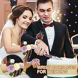 Bonuci 4 Pieces Corsage Wristlet Bands Rhinestone Bracelet Wristlets Stretch DIY Wedding Wristband Corsage Accessories Bracelets for Wedding Party Prom Bride Shower Party Anniversary
