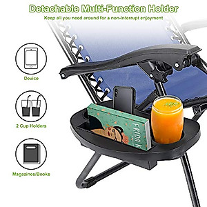 Geniqua Set of 2 Zero Gravity Lounge Chair Recliners Steel Mesh Fabric Outdoor Folding Chair w/Footrest, Adjustable, Pillow and Tray, Black