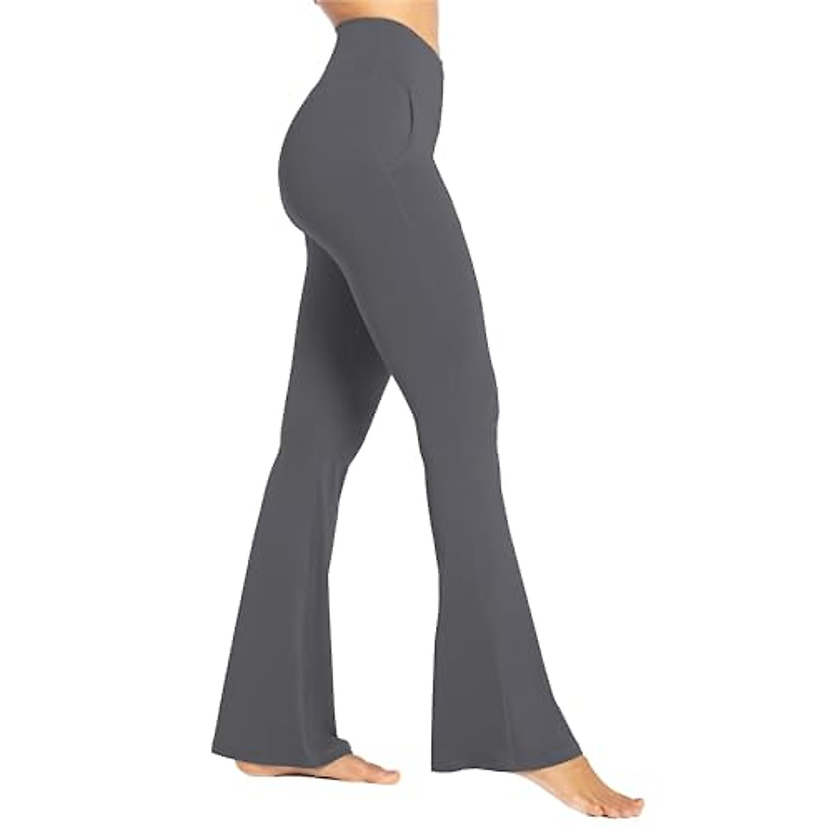 Sunzel Flare Leggings for Women, Crossover Yoga Pants with Pockets 30" Grey Large