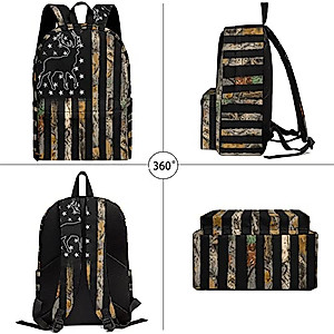 Ridzorgt Fox Backpack, Lightweight College Bookbag Durable Laptop Wear-resistant Rucksack, Casual Daypack for Office (Camo Forest Deer Flag)