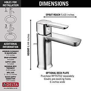 Delta Faucet Modern Single Hole Bathroom Faucet, Single Handle Bathroom Faucet Chrome, Bathroom Sink Faucet, 1 Hole Bathroom Faucet, Drain Assembly, 1.2 GPM, Chrome 581LF-PP