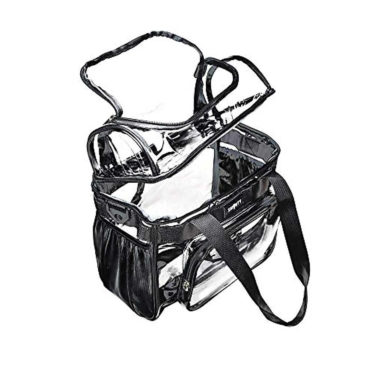 Heavy Duty Clear Lunch Tote Stadium Bag Approved Durable Crossbody Travel Makeup Cosmetic Box for Football Basketball Baseball Games Concerts Work Correctional Officers (Bold Black, 12 x 6 x 12)