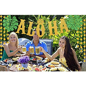 TMCCE Hawaiian Aloha Party Decorations Large Gold Glittery Aloha Banner for Luau Party Supplies Favors