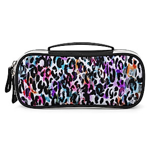 Abstract Leopard Animal Print PU Leather Pencil Pen Case Organizer Travel Makeup Handbag Portable Stationery Bag
