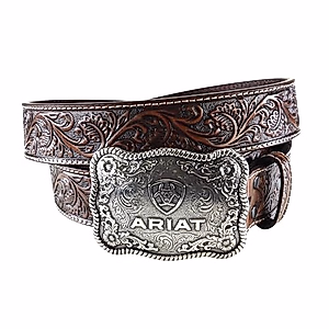Ariat Men's Straight Floral Buckle, Black/Tan, 46
