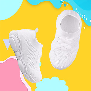 Baby First Walking Shoes 1-4 Years Kid Shoes Trainers Toddler Slip on Infant Waves Shoes Boys Girls Cotton Mesh Breathable Sneakers Outdoor(White,5 T) Bear22