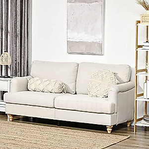 HOMCOM 3-Seater Sofa Couch, 71" Modern Linen Fabric Sofa with Rubber Wood Legs and Slatted Frame for Living Room, Bedroom and Apartment, Cream White