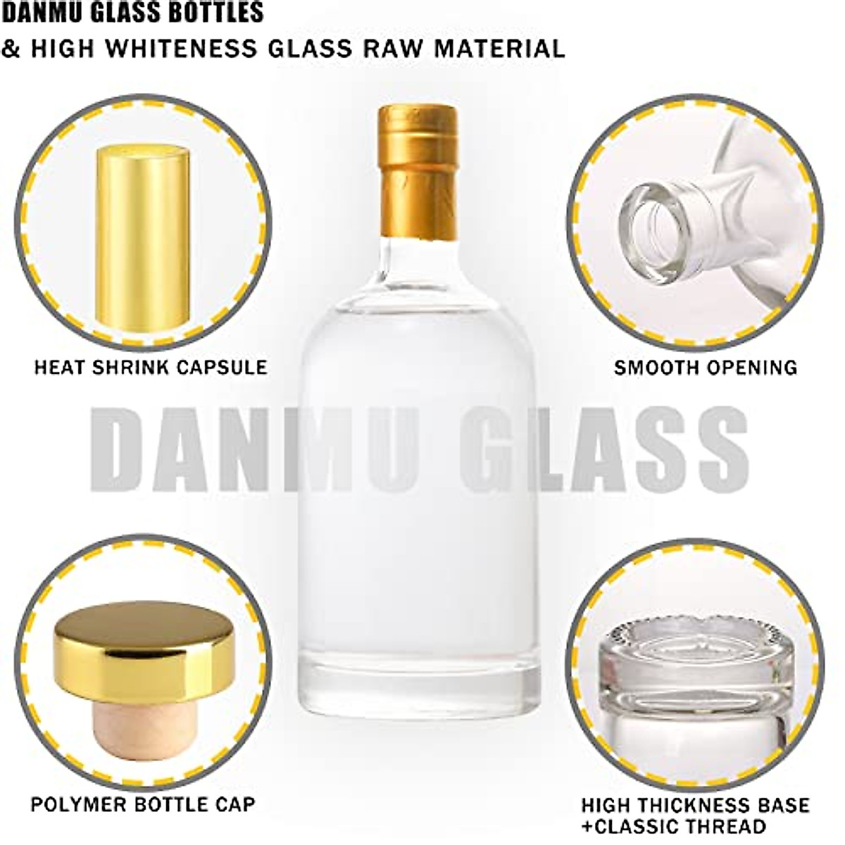 Danmu 12 Pack Glass Bottles, 12.6oz Hot Sauce Bottles,Glass Bottles with Lids,Wine Bottles,Sauce Bottles,Shrink Capsules Included,375ml Glass Bottles for Decorations, Party Favors