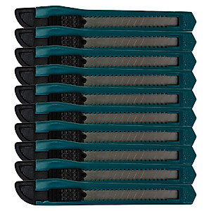 MotoProducts 10 Turquoise Blue Small Retractable Utility Knife Wholesale 5 inch Manual Lock Box Cutter Snap Off Blade