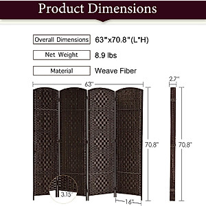 RHF 6 ft.Tall Room Divider, Room Dividers and Folding Privacy Screens, 15.7" Privacy Screen 4 Panels Room Divider Wall Partition, Dark Coffee