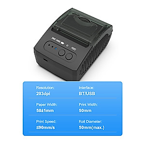 Receipt Printer,HXBER 58mm Portable Mini Thermal Receipt Printer USB & BT Connection 2 inches Wireless Printer with 1 Roll Paper Inside Compatible with iOS Android Windows for Restaurant Sales Retail