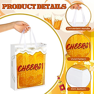 Gold Cheers Gift Bag Beer Mug Gift Wrap Bag with Greeting Card Tissue Paper for Men Women Birthday Christmas New Year Engagement Wedding Father's Day Retirement Graduations Promotions New Jobs