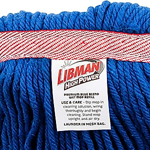 Libman Commercial 968 Medium Blended Looped-End Wet Mop Head, Blend of Cotton & Polyester, 20 oz, Blue (Pack of 6)