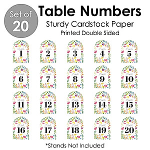 Big Dot of Happiness Wildflowers Bride - Boho Floral Bridal Shower and Wedding Party Double-Sided 5 x 7 inches Cards - Table Numbers - 1-20