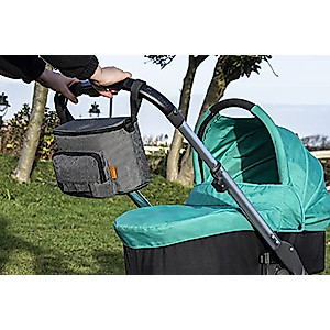 Universal Stroller Organizer; built-in wipe dispenser pocket, large space with bottle holders, detachable shoulder strap, multiple pockets for phone & other uses.