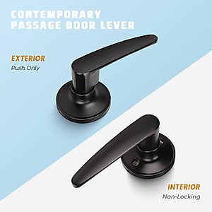 KNOBWELL 10 Pack Black Passage Door Lever Door Handle Non-Locking Lever Set for Hallway Door or Closet with a Matte Black Finish, Reversible for Right or Left Side (No Lock)